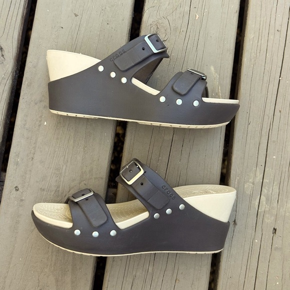 CROCS | Shoes | Crocs Cobbler Wedge Buckle With Double Strap Sandals ...